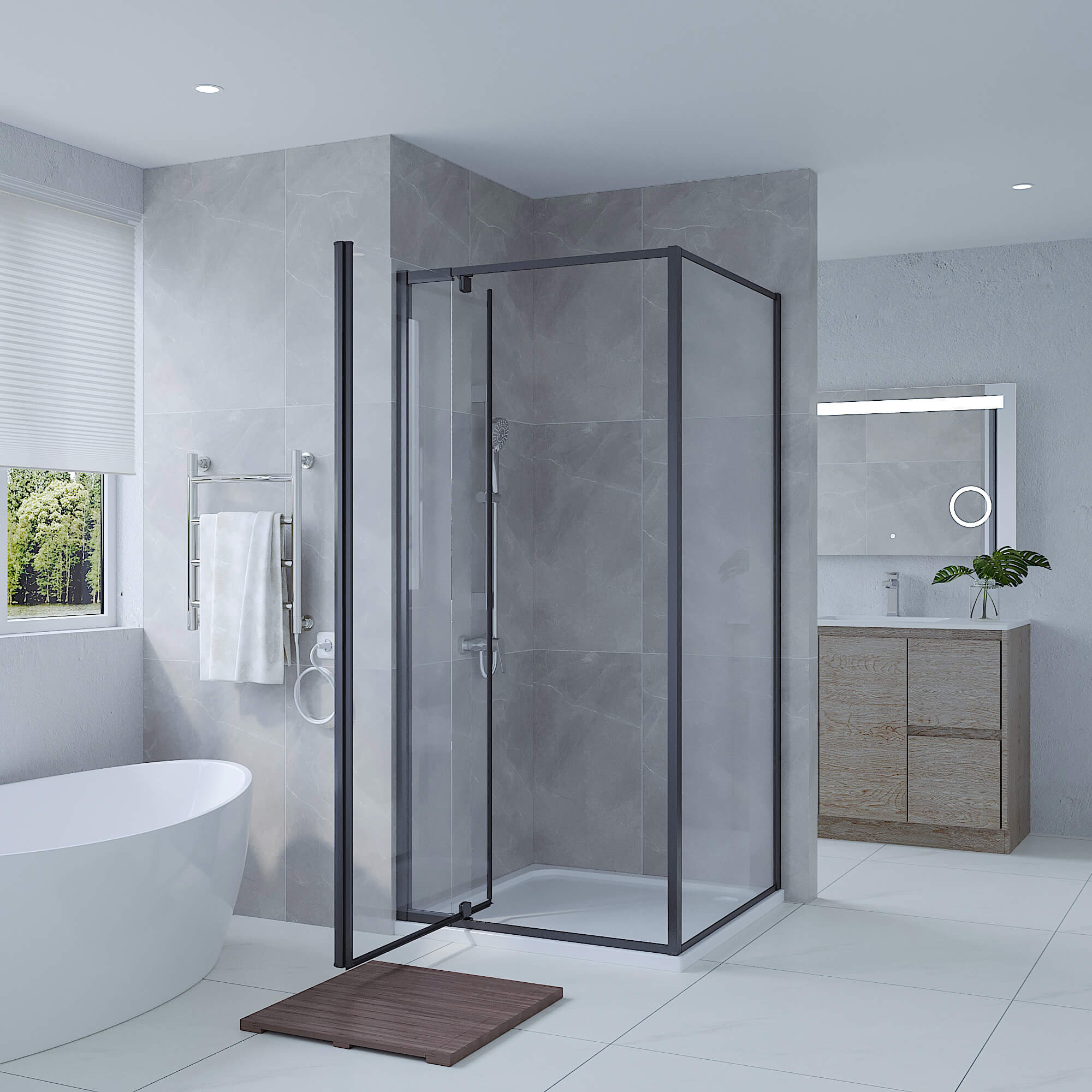SS01 - 900x1000 Black Front & Return Adjustable Shower Screen ...