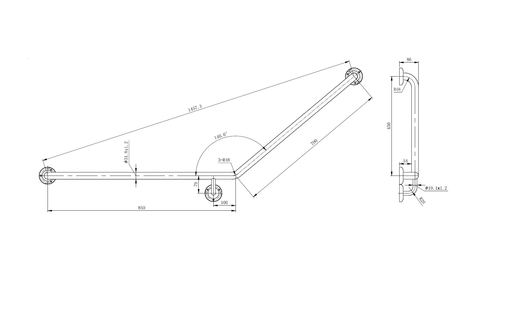 Mobi-Care Curved Grab Rail – Stainless Steel Disabled Support